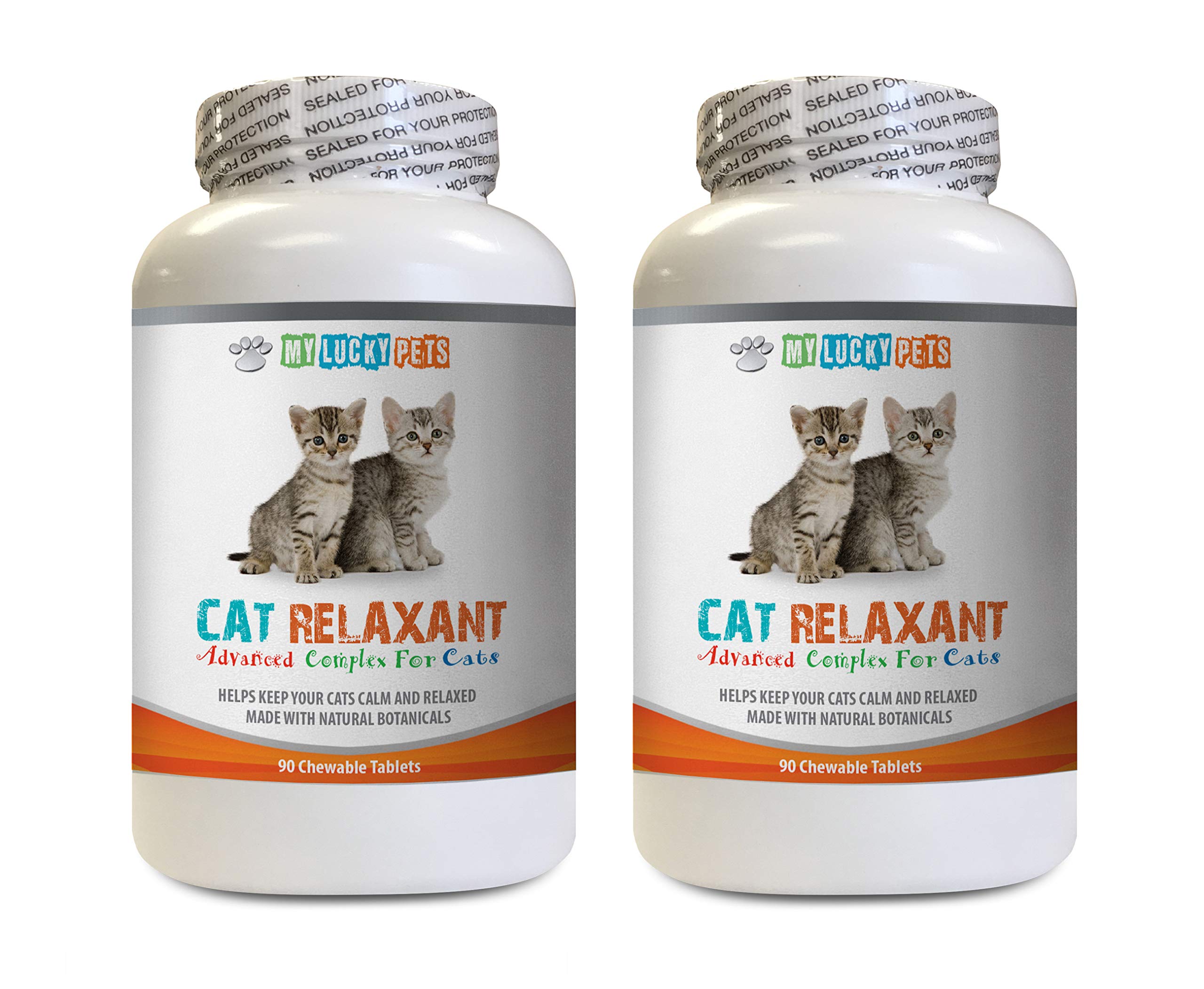 MY LUCKY PETS LLC cat Calming Treats - Advanced Relaxant for Cats - Calms Down Your CAT - Anxiety Relief Complex - l tryptophan for Cats - 2 Bottles (180 Chewable Tablets)