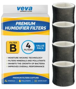 veva 4 pack premium humidifier filters replacement for holmes filter b, hwf64, and other sunbeam bionaire cool mist humidifiers