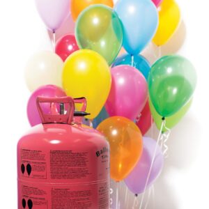 TCDesignerProducts Disposable Helium Tank, 15 Cubic Feet, 50 Assorted Latex Balloons, 1 Ribbon Roll, Easy-Opening Valve and Filler Tube