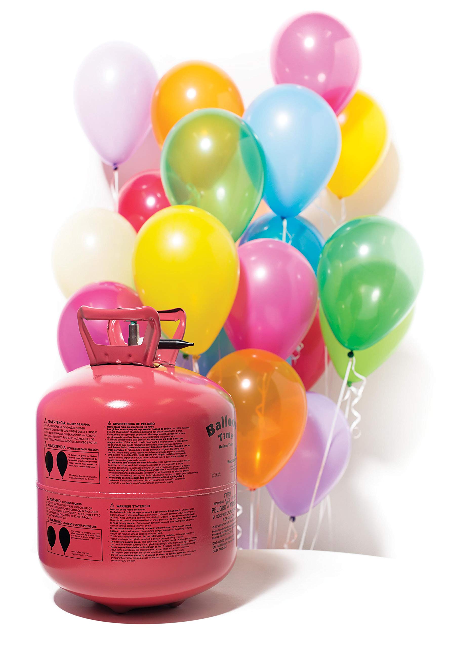 TCDesignerProducts Disposable Helium Tank, 15 Cubic Feet, 50 Assorted Latex Balloons, 1 Ribbon Roll, Easy-Opening Valve and Filler Tube