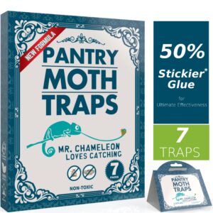 mr.chameleon pantry moth trap 50% stickier glue for ultimate effectiveness | 7 pack moth traps | non-toxic pantry moth traps with pheromones prime in your kitchen | odor-free & natural