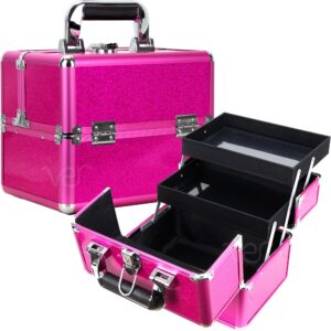 ver beauty dvk002-59 2-tiers extendable trays art craft supplies storage portable box tool case organizer travel – vk002 magenta glitter