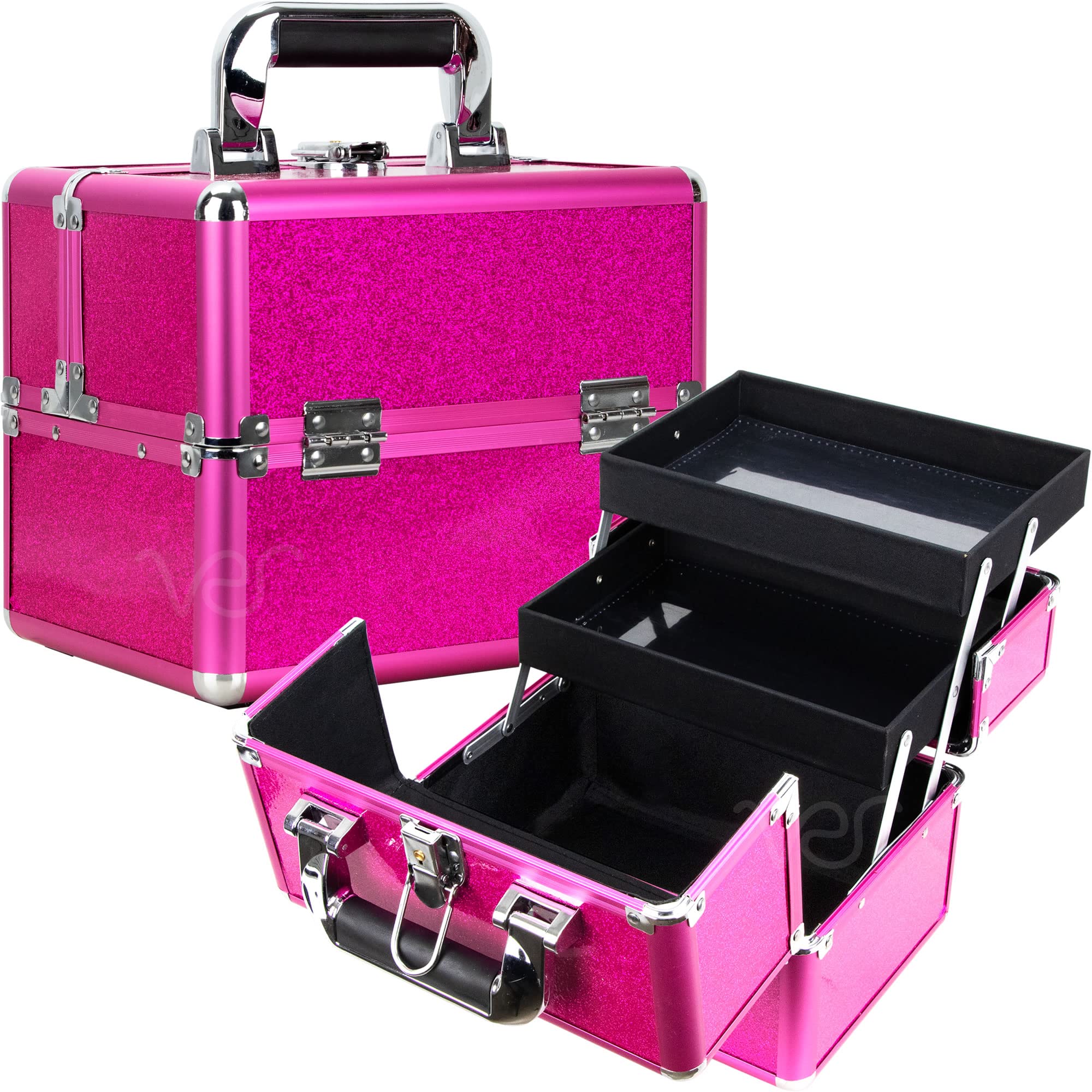 Ver Beauty DVK002-59 2-Tiers Extendable Trays Art Craft Supplies Storage Portable Box Tool Case Organizer Travel – VK002 Magenta Glitter