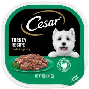 cesar soft wet dog food filets in gravy turkey recipe, (24) 3.5 oz. easy peel trays