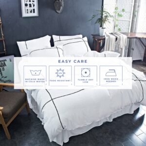 Kotton Culture 3 Piece Luxe Geo Geometric Duvet Cover Set with Zipper Closure & Corner Ties 100% Egyptian Cotton Plush Modern 600 Thread Count (White, Queen)