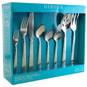 gibson home flatware, 45 piece set, silver