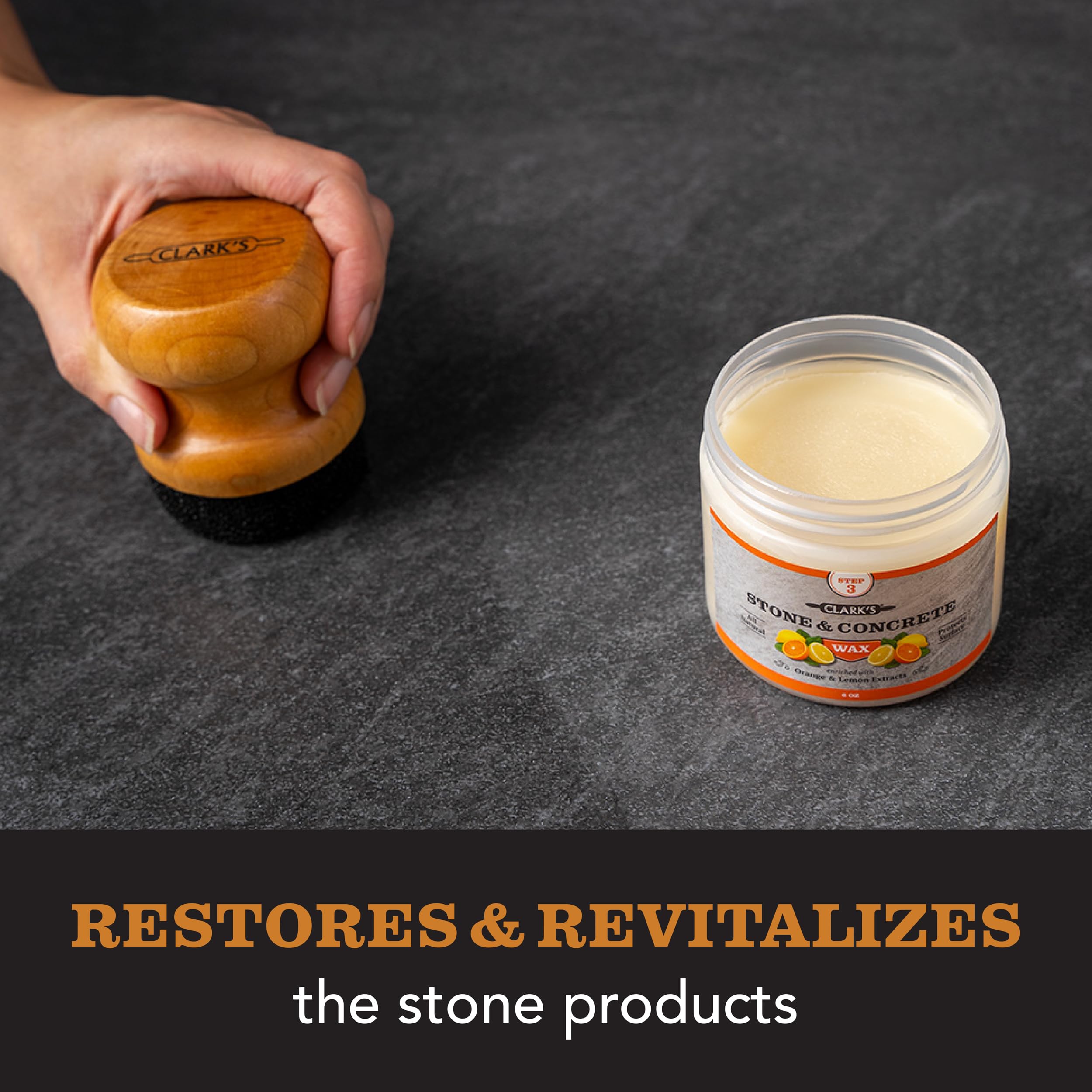 CLARK'S Natural Stone Wax - Enriched With Orange And Lemon Extracts - Preserves And Protects From Unwanted Liquids Or Juices - Revitalizes The Stone Products - Natural Mix Of Carnauba Wax And Beeswax