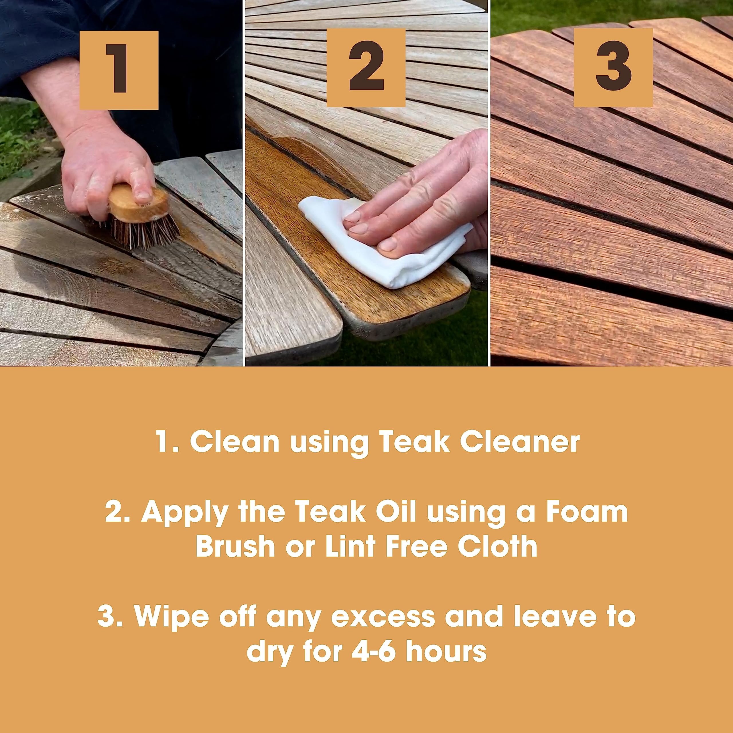 Furniture Clinic Teak Oil | Wood Oil Protects & Cleans Outdoor & Indoor Furniture, Boats, Shower Benches | Restore & Protect Wood, Prevent Drying & Other Damage | Natural Matte Finish | 17oz/500ml