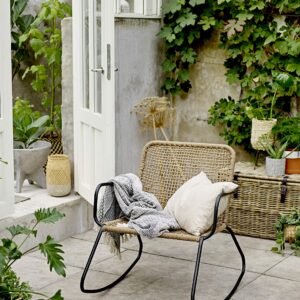 Creative Co-Op Rectangle Brown Rattan Baskets with Lids & Leather Buckles (Set of 3 Sizes)