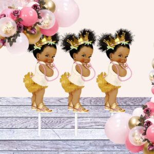 Little Gold Princess Table Decoration Centerpieces, Set of 3 African American Princess Royal Birthday Cake Centerpieces