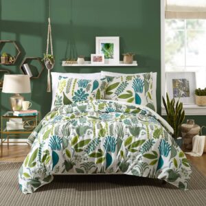 jungalow jardin 3-piece 100% cotton botanical duvet cover set - king, green