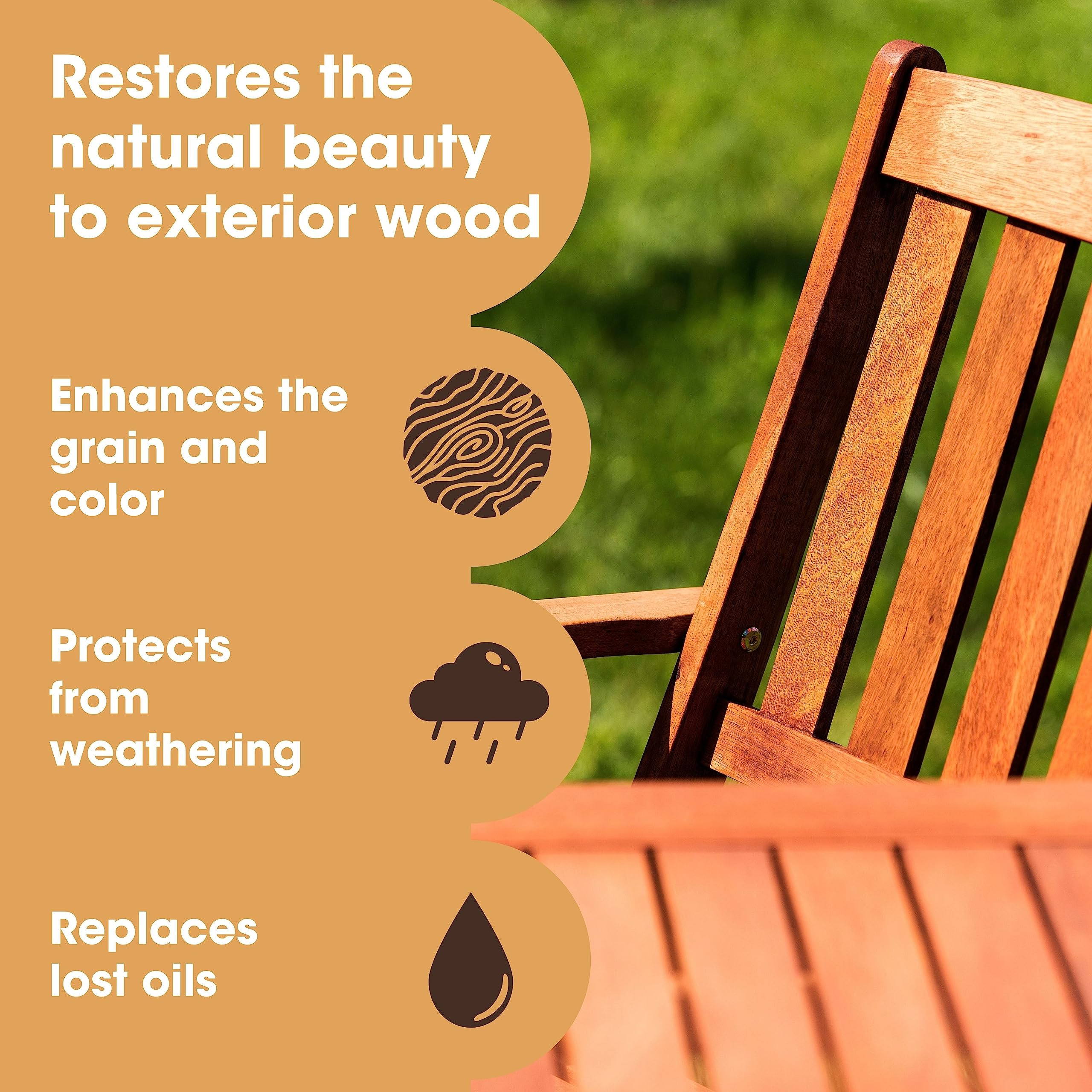 Furniture Clinic Teak Oil | Wood Oil Protects & Cleans Outdoor & Indoor Furniture, Boats, Shower Benches | Restore & Protect Wood, Prevent Drying & Other Damage | Natural Matte Finish | 17oz/500ml