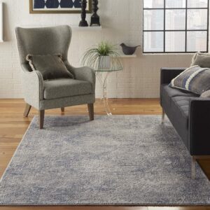 nourison rustic textures transitional abstract ivory/grey/blue 5'3" x 7'3" area -rug, easy -cleaning, non shedding, bed room, living room, dining room, kitchen(5' x 7')