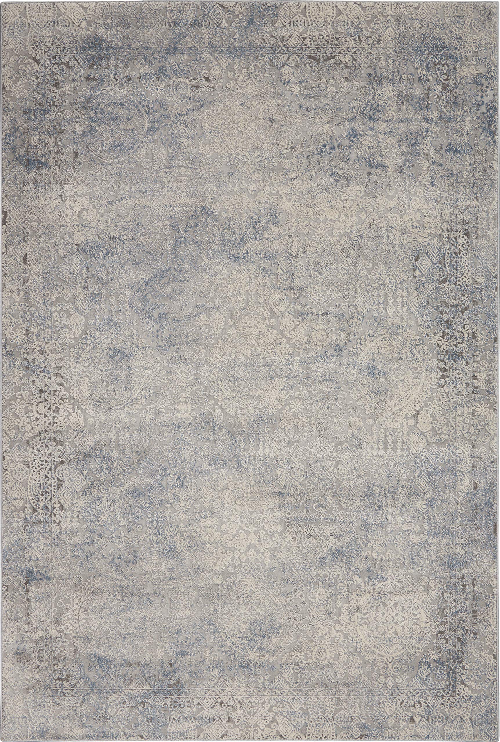 Nourison Rustic Textures Transitional Abstract Ivory/Grey/Blue 5'3" x 7'3" Area -Rug, Easy -Cleaning, Non Shedding, Bed Room, Living Room, Dining Room, Kitchen(5' x 7')