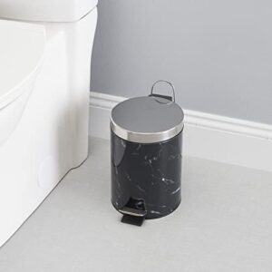 Mini Modern Black Marble & Silver Round Step Trash Can by Home Basics | 3 Liter Compact Garbage Bin with Removable Liner Bucket and Handle for Bathroom, Office, or Powder Room