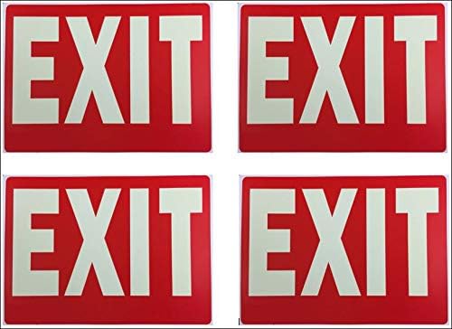 Exit Sign Glow-in-The-Dark Exit Sign, 12 by 8 Inches, Photoluminescent By natraco (4 Pack)