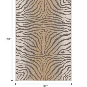 Liora Manne CARMEL Indoor/Outdoor Power Loomed Synthetic Blend Low Profile Area Rug - Transitional Graphic Casual Nature Animal Print (Zebra Sand) (7'10" x 9'10")