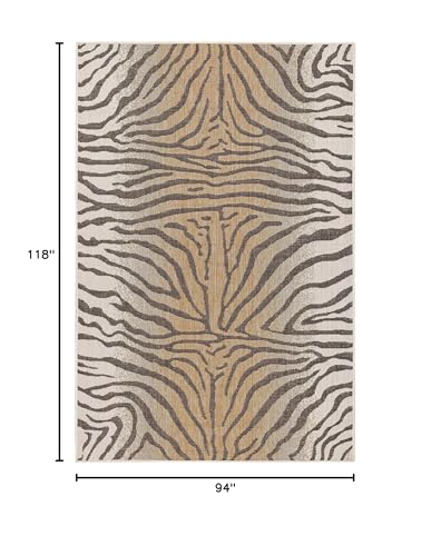 Liora Manne CARMEL Indoor/Outdoor Power Loomed Synthetic Blend Low Profile Area Rug - Transitional Graphic Casual Nature Animal Print (Zebra Sand) (7'10" x 9'10")