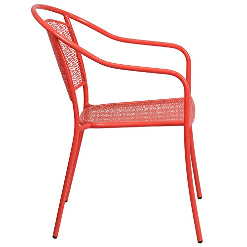 EMMA + OLIVER Commercial Grade Coral Indoor-Outdoor Steel Patio Arm Chair with Round Back