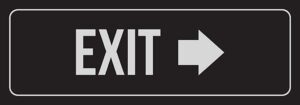 new great black background with silver font exit right arrow business retail wall sign, 3x9 inch for outdoor & indoor single sign