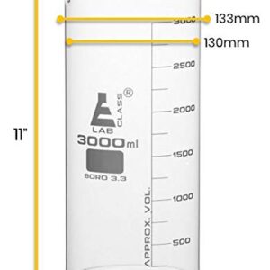 EISCO Beaker, 3000ml - Tall Form with Spout - White, 250ml Graduations - Borosilicate 3.3 Glass