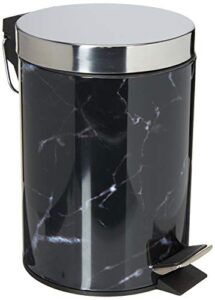 mini modern black marble & silver round step trash can by home basics | 3 liter compact garbage bin with removable liner bucket and handle for bathroom, office, or powder room