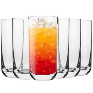 krosno long tall water juice mojito drinking glasses, set of 6 highball glasses, 12.1 oz, glamour collection, lead-free crystal glass drinking glasses, water glasses, made in europe