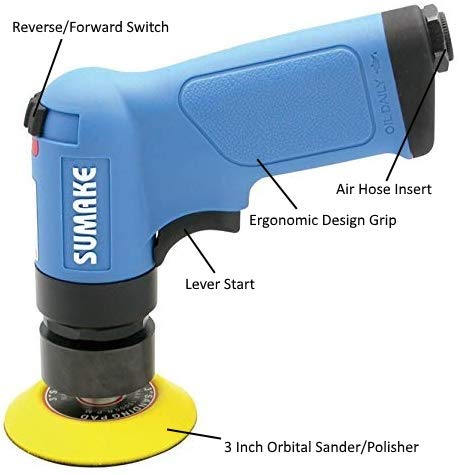 3 inch Mini random Air Orbital Polisher / Sander, Pistol Grip, 7,000 RPM, Composite Housing, (Sumake ST-C120)