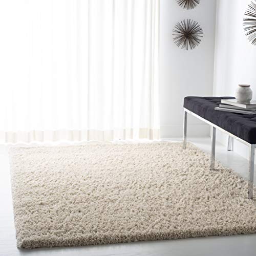 SAFAVIEH Fontana Shag Collection 4' x 6' Cream FNT800B Solid Non-Shedding Living Room Bedroom Dining Room Entryway Plush 2-inch Thick Area Rug