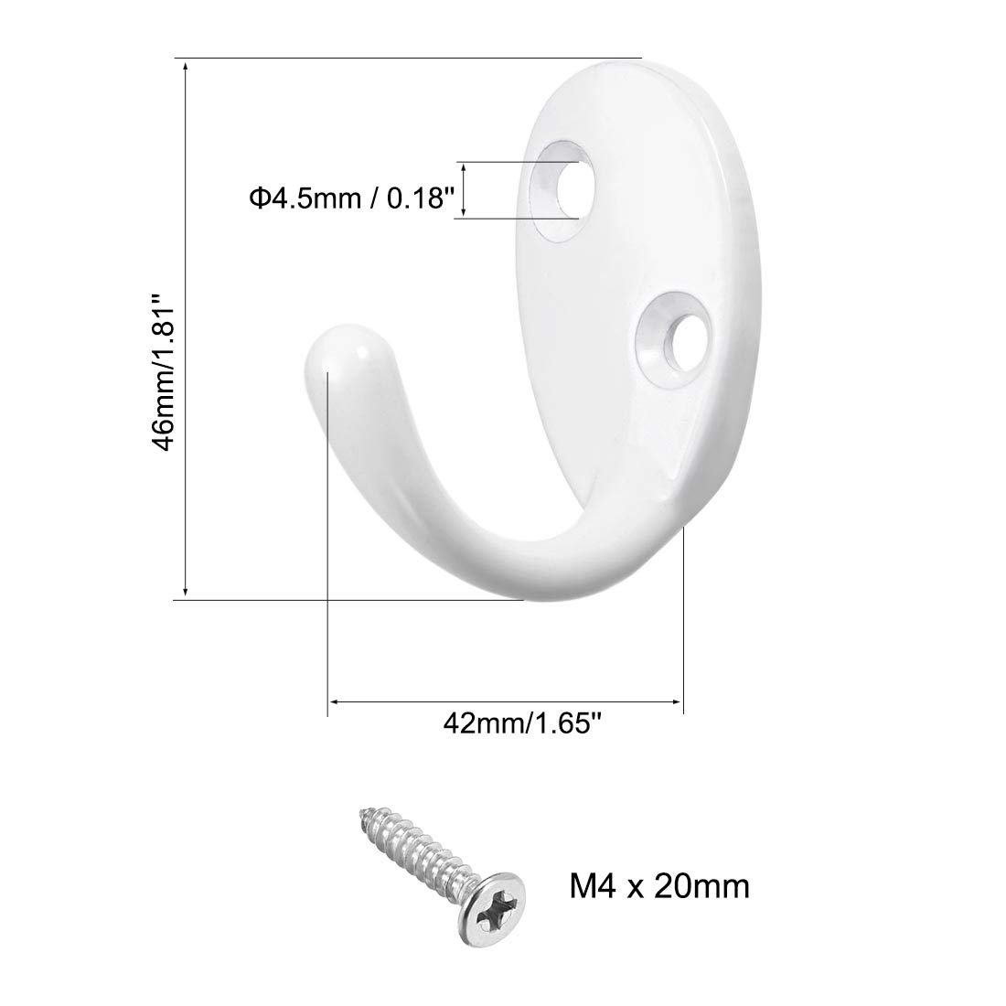 uxcell 2 Pcs Wall Mounted Hook Robe Hooks Single Coat Hanger Hanging, Zinc Alloy, White