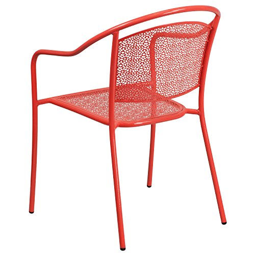 EMMA + OLIVER Commercial Grade Coral Indoor-Outdoor Steel Patio Arm Chair with Round Back