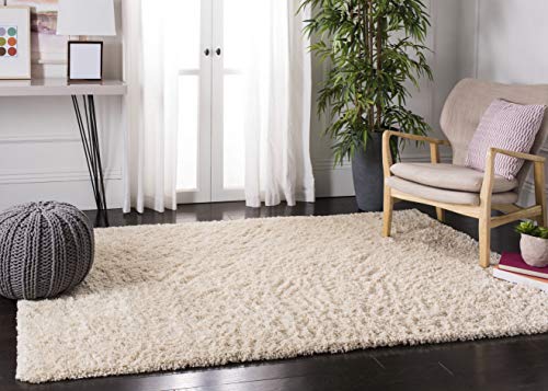 SAFAVIEH Fontana Shag Collection 4' x 6' Cream FNT800B Solid Non-Shedding Living Room Bedroom Dining Room Entryway Plush 2-inch Thick Area Rug