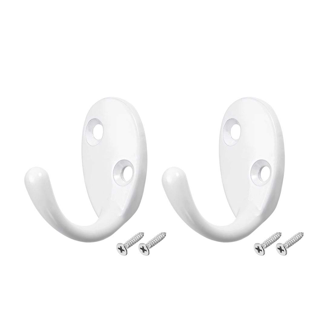 uxcell 2 Pcs Wall Mounted Hook Robe Hooks Single Coat Hanger Hanging, Zinc Alloy, White