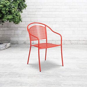 emma + oliver commercial grade coral indoor-outdoor steel patio arm chair with round back