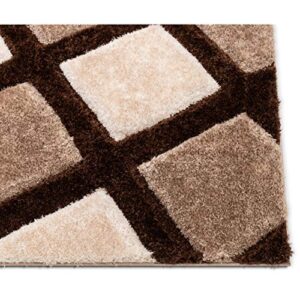 Well Woven Parker Brown Geometric Boxes Thick Soft Plush 3D Textured Shag Area Rug (5'3" x 7'3")