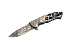 se spring assisted drop point folding knife with brown snake skin design - kfd20022-1