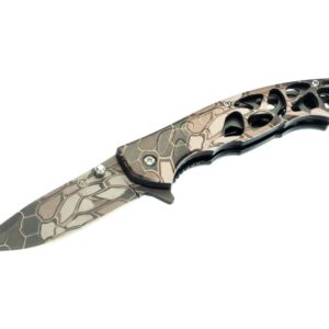 SE Spring Assisted Drop Point Folding Knife with Brown Snake Skin Design - KFD20022-1