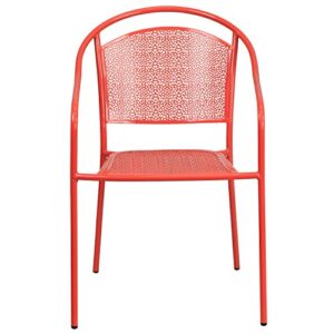 EMMA + OLIVER Commercial Grade Coral Indoor-Outdoor Steel Patio Arm Chair with Round Back