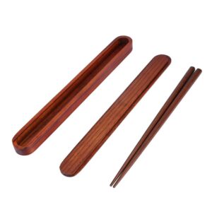 1pair portable wooden chopsticks,with pull type chopsticks box case,reusable hard wooden dinnerware for outdoor travel 25cm/9inch(deep color)