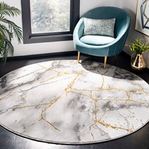 safavieh craft collection area rug - 6'7" round, grey & gold, modern abstract design, non-shedding & easy care, ideal for high traffic areas in living room, bedroom (cft877f)