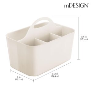 mDesign Small Plastic Shower/Bath Storage Organizer Caddy Tote with Handle for Dorm, Shelf, Cabinet - Hold Soap, Shampoo, Conditioner, Combs, Brushes, Lumiere Collection, Cream/Beige