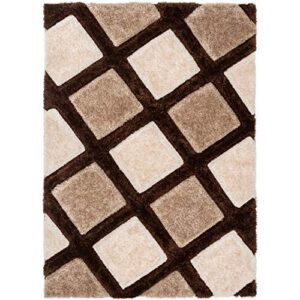 well woven parker brown geometric boxes thick soft plush 3d textured shag area rug (5'3" x 7'3")