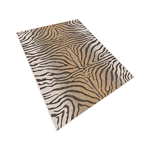 Liora Manne CARMEL Indoor/Outdoor Power Loomed Synthetic Blend Low Profile Area Rug - Transitional Graphic Casual Nature Animal Print (Zebra Sand) (7'10" x 9'10")