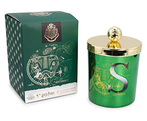 Harry Potter House Slytherin Premium Scented Soy Wax Candle with Unique Aromatic Fragrance | 50-Hour Burn Time | Home Decor Housewarming Essentials, Wizarding World Hogwarts Gifts and Collectibles