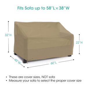 SunPatio Waterproof Patio Sofa Covers, Heavy Duty Outdoor Furniture Covers, Deep Seated Loveseat Covers with Air Vent/Closure Straps/Drawstrings, All Weather Protection, 60" L x 40" W x 32" H, Taupe