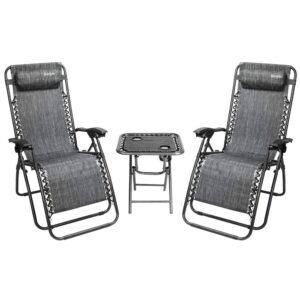 bonnlo zero gravity chair set of 2 with side table, reclining outdoor chair patio folding lounge chair foldable chairs outdoor recliner (grey)