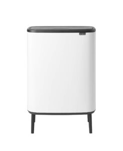 brabantia bo hi touch top trash can - 2 x 8 gal inner buckets (white) waste/recycling garbage can, removable compartments, raised legs