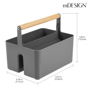 mDesign Plastic Portable Shower Caddy Divided Basket Bin Storage Organizer with Bamboo Handle for Bathroom, Dorm, Shelf & Cabinet Holds Shampoo, Conditioner - Aura Collection, Cream/Natural