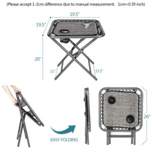 Bonnlo Zero Gravity Chair Set of 2 with Side Table, Reclining Outdoor Chair Patio Folding Lounge Chair Foldable Chairs Outdoor Recliner (Grey)