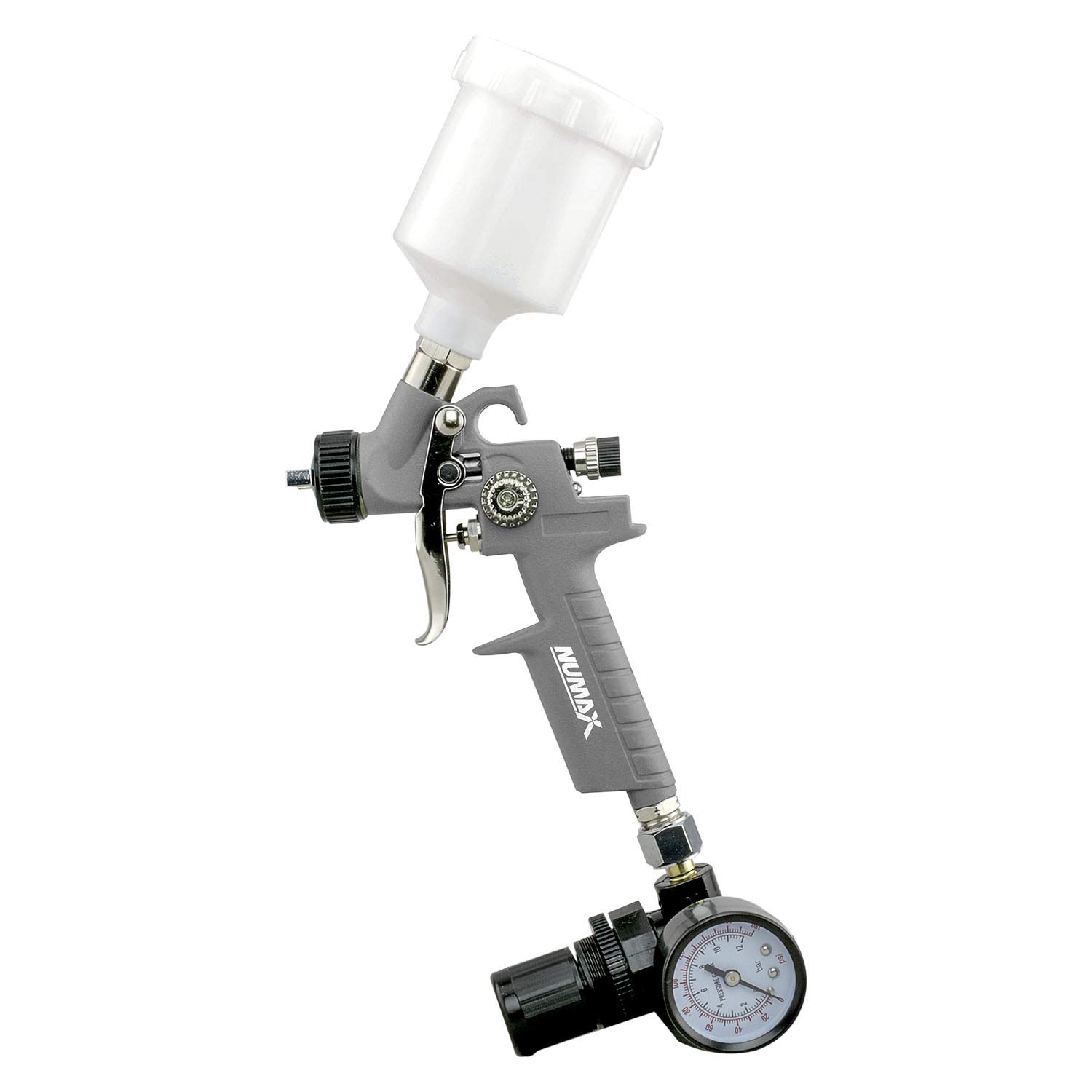 NuMax SPS08 Pneumatic 0.8mm Tip Mini HVLP Gravity Feed Spray Gun with 125cc Plastic Cup